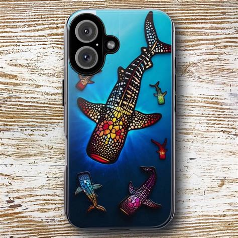 Whale Shark Phone Case Colorful Stained Glass Design Protective Cover