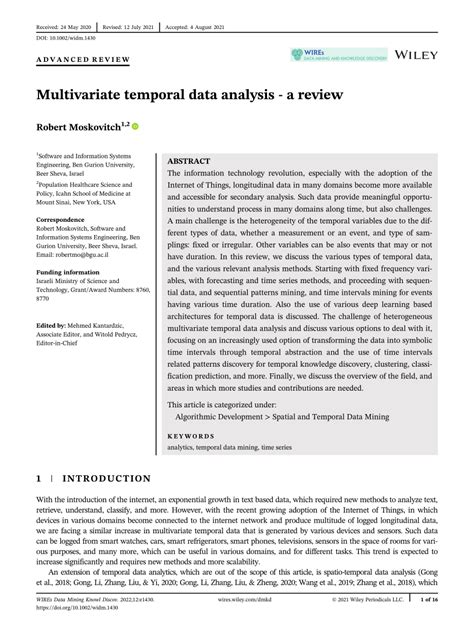 Multivariate Temporal Data Analysis ‐ A Review Request Pdf