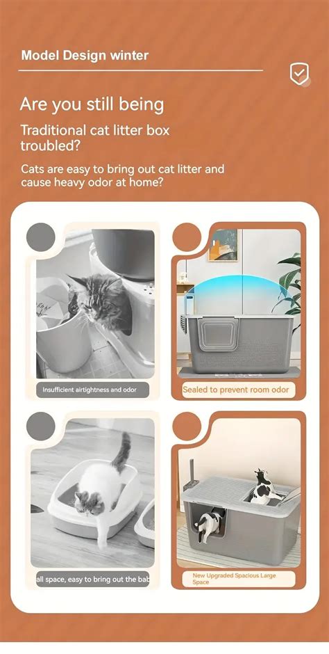 고양이 모래를 담을 수 있는 큰 용량의 밀폐형 화장실 앞과 위로 들어갈 수 있는 형식 방울방울이 튀지 않는 Temu Republic Of Korea