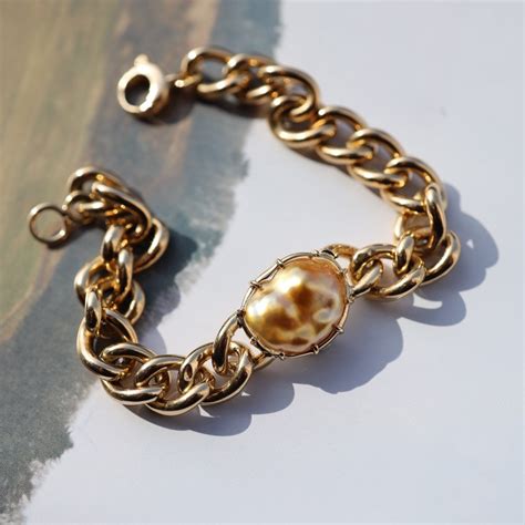 골드 캐쉬 진주 체인 팔찌 로코주얼리