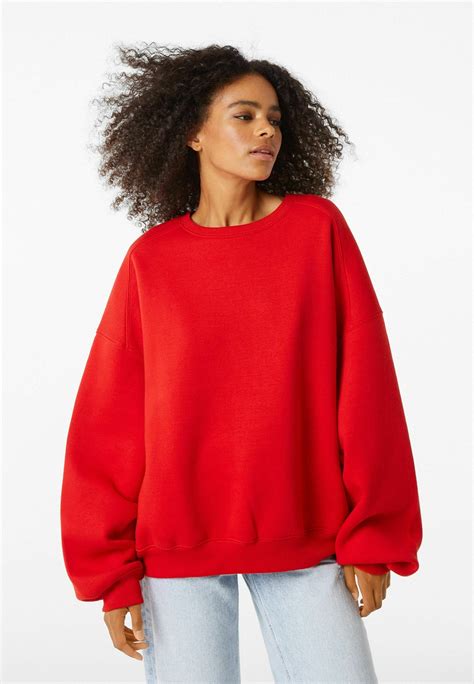 Bershka Oversize Round Neck Sweatshirt Red Roupas De Mulheres