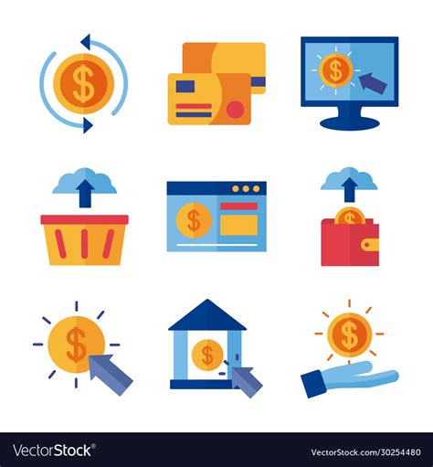 Bundle Payment Online Set Icons Royalty Free Vector Image