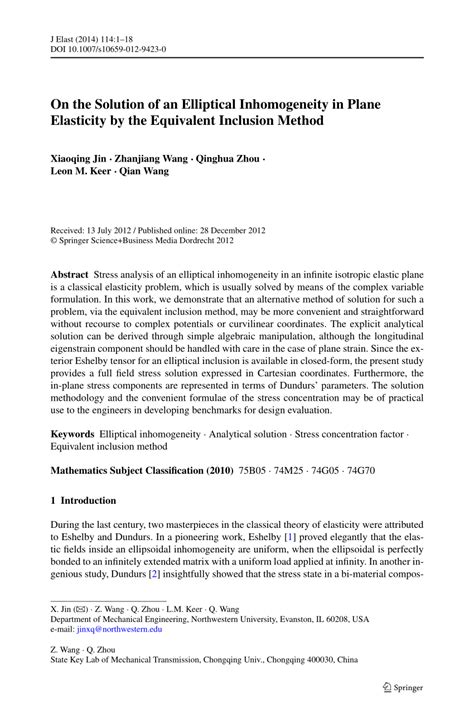 pdf on the solution of an elliptical inhomogeneity in plane