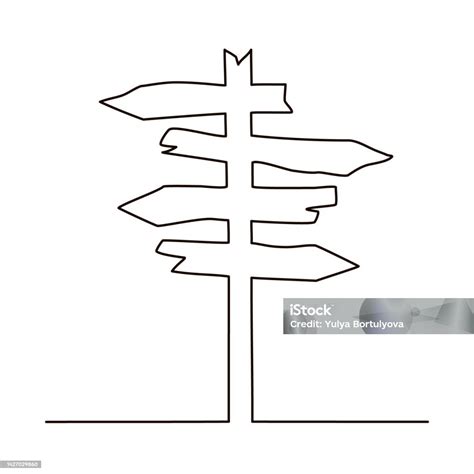 도로 표지판 왼쪽과 오른쪽 네 화살표 연속 선 그리기 한 줄 벡터 일러스트 레이 션은 흰색 배경에 격리되어 있습니다 결정에 대한