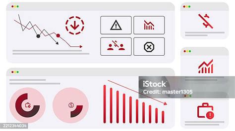 감소하는 꺾은선형 차트와 위기 아이콘은 진행 중인 경제 실패 예산 손실 재정 경고 신호 및 비즈니스 붕괴를 강조합니다 감소에 대한 스톡 벡터 아트 및 기타 이미지 Istock