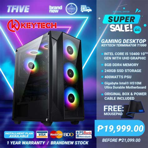 GAMING DESKTOP KEYTECH T1000 TOWER CASE INTEL CORE I5 10TH GEN PROCESSOR INTEL UHD GRAPHIC 8GB