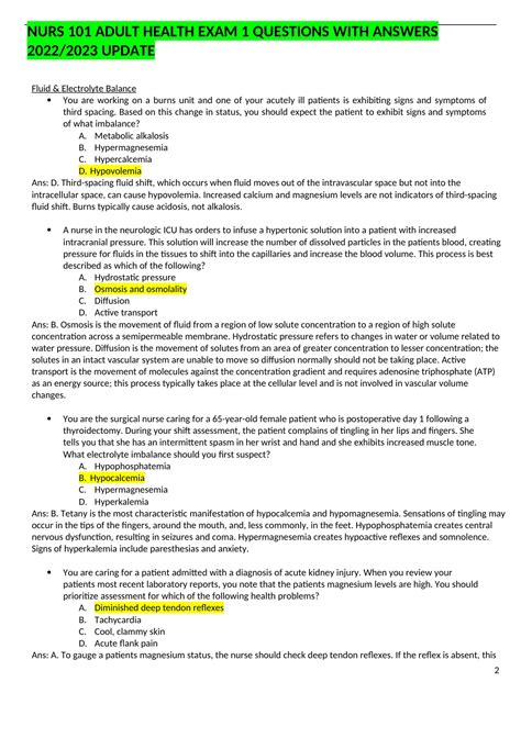 Nurs 101 Adult Health Exam 1 Questions With Answers 2022 2023 Update Nurs 101 Stuvia Us