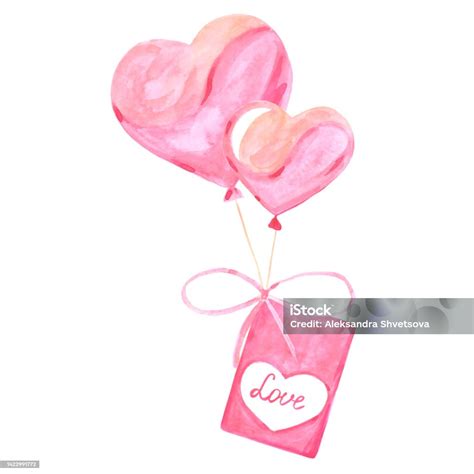 손으로 그린 심장 풍선 사랑 표시가있는 수채화 분홍색 하트 스크랩북 발렌타인 디자인 타이포그래피 포스터 라벨 배너 카드 공휴일에 대한 스톡 벡터 아트 및 기타 이미지
