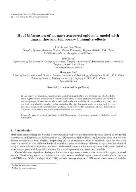 Pdf Hopf Bifurcation Of An Age Structured Epidemic Model With Quarantine And Temporary
