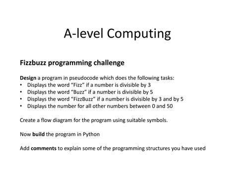 A Level Computing Fizzbuzz Programming Challenge Ppt Download