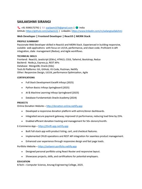 Sailakshmi Sirang1 Web Developer Pdf
