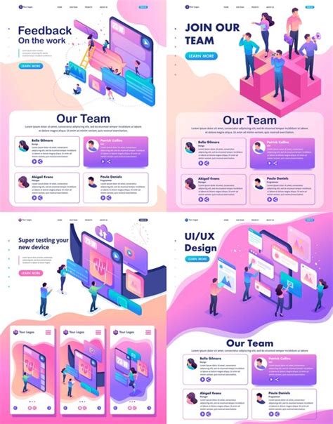Premium Vector Set Isometric Website Template Landing Page Concept Testing Device Feedback Ux