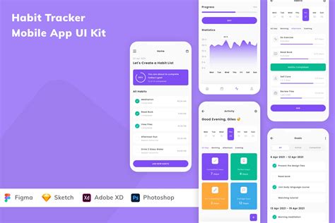 Habit Tracker Mobile App Ui Kit Ui Kits And Libraries ~ Creative Market