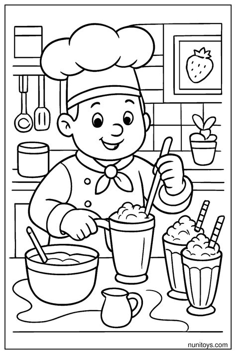 Busy Kitchen Chef Coloring Page Instant Download Pdf