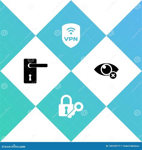 Set Door Handle Lock Key Shield With Vpn Wireless And Invisible Hide Icon Vector Stock Vector