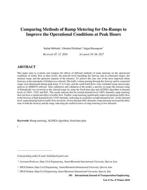 pdf comparing methods of ramp metering for on ramps to improve the operational conditions at
