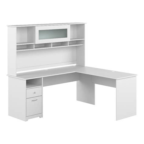 Cabot 72w L Shaped Computer Desk With Hutch In White Engineered Wood