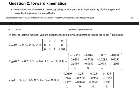 question 2 forward kinematics write a function