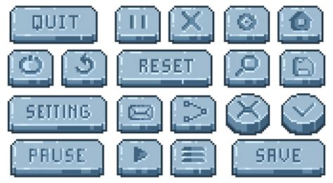 Stone Pixel Buttons Old School Game Interface Elements 8 Bit Retro App Navigation Panel Stone Pixel Buttons Old School Game Interface Elements 8 Bit Retro App Navigation Panel