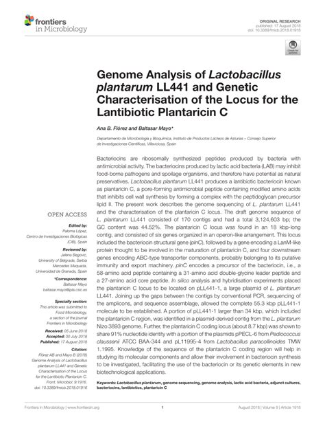 Pdf Genome Analysis Of Lactobacillus Plantarum Ll441 And Genetic Characterisation Of The Locus