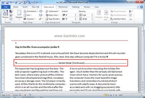 Swotster Word Formatting Paragraphs And Pages