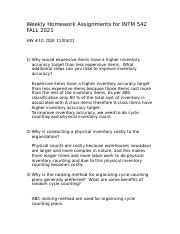 HW Assignments Fall WEEKLY Docx Weekly Homework Assignments For INTM FALL