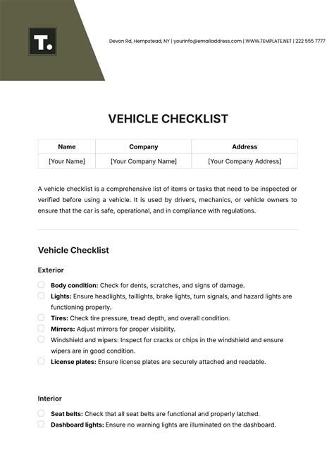 Free Vehicle Checklist Template To Edit Online