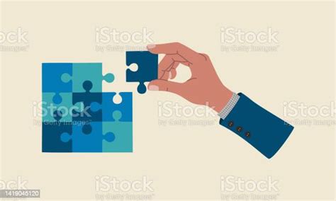 사업가 손은 퍼즐의 마지막 조각을 연결합니다 비즈니스 솔루션 성공 전략의 개념 퍼즐에 대한 스톡 벡터 아트 및 기타 이미지 퍼즐 손 개념 Istock