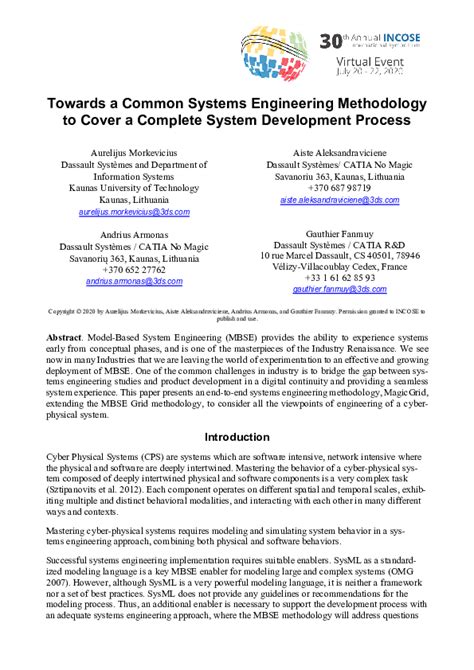 Pdf Towards A Common Systems Engineering Methodology To Cover A