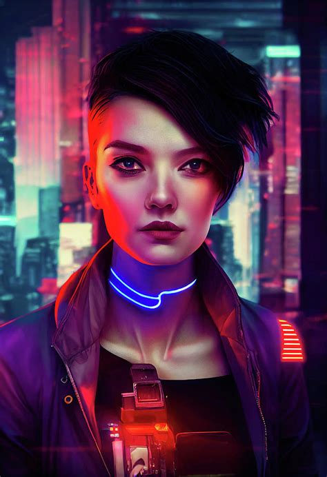 Woman Portrait 13 Futuristic Cyberpunk Digital Art By Matthias Hauser