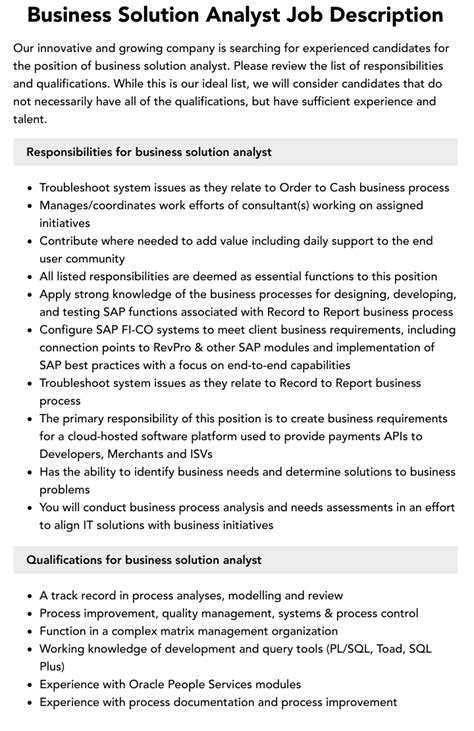 Business Solution Analyst Job Description Velvet Jobs