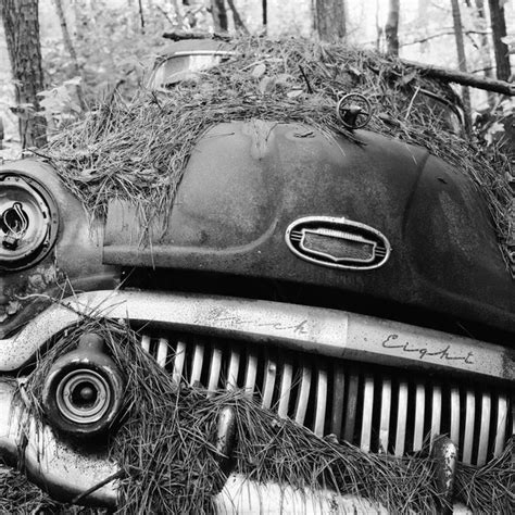 New Work Set Of Six Black And White Photographs Of Junked Antique Car