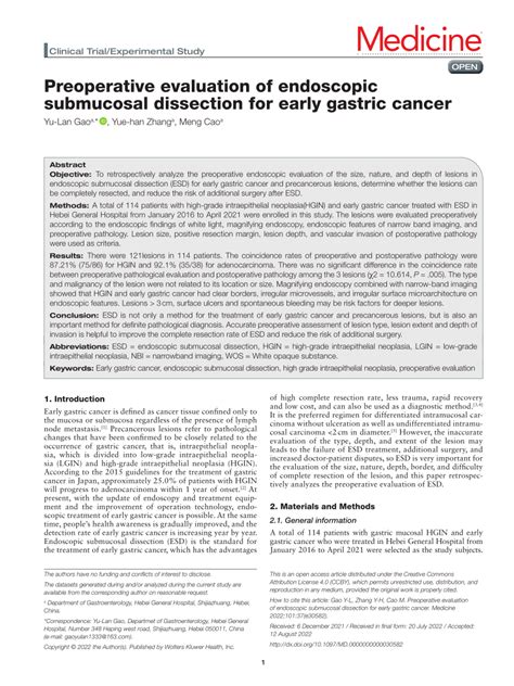 Pdf Preoperative Evaluation Of Endoscopic Submucosal Dissection For