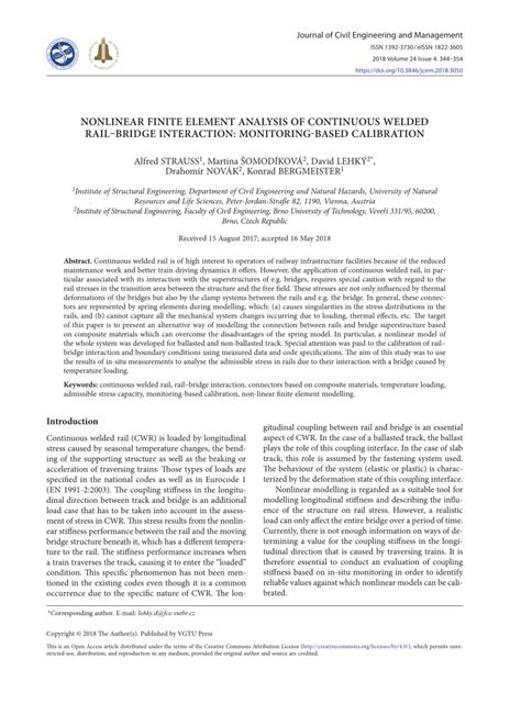 Pdf Nonlinear Finite Element Analysis Of Continuous Welded Rail Bridge Interaction Monitoring