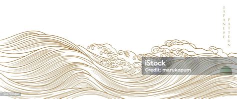 일본어 배경 와 손으로 그린 선 물결 요소 벡터입니다 빈티지 스타일의 바다 장식 배너 디자인이 있는 동양풍 자연 패턴 해양 템플릿입니다 파도 패턴에 대한 스톡 벡터 아트 및