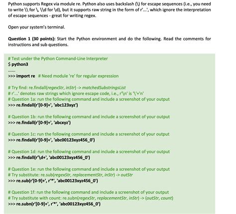 Solved Python Supports Regex Via Module Re Python Also Uses Chegg
