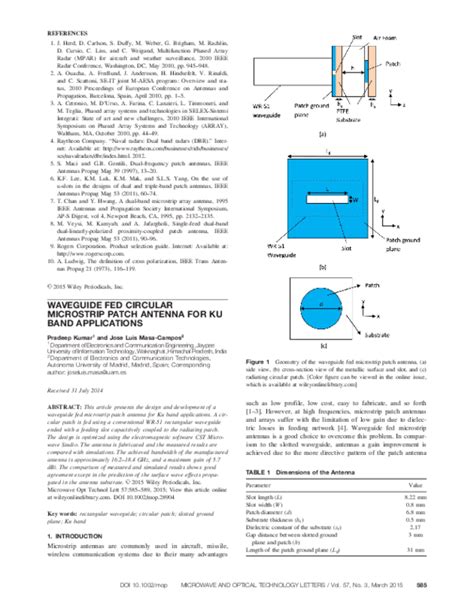 Pdf Waveguide Fed Circular Microstrip Patch Antenna For Ku Band