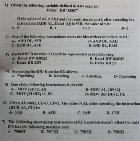 Solved Data1 Db 13567 If The Value Of Al23h And The