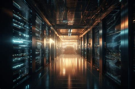 Rows Of Server Racks In A Data Center Hallway Stock Illustration Illustration Of Power