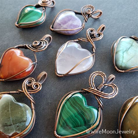 Copper Wire Wrapped Stone Hearts For Diy Jewelry Making