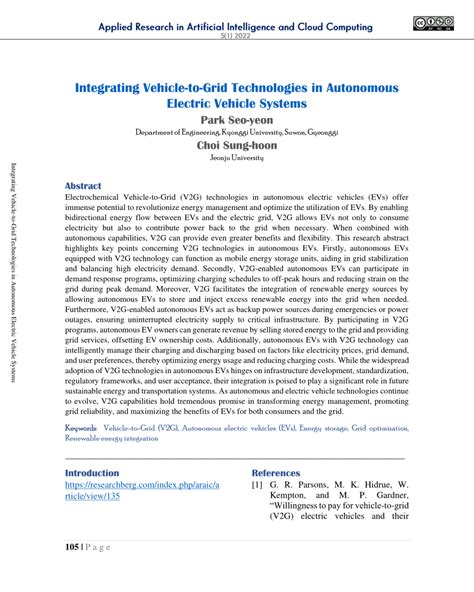 Pdf Integrating Vehicle To Grid Technologies In Autonomous Electric Vehicle Systems