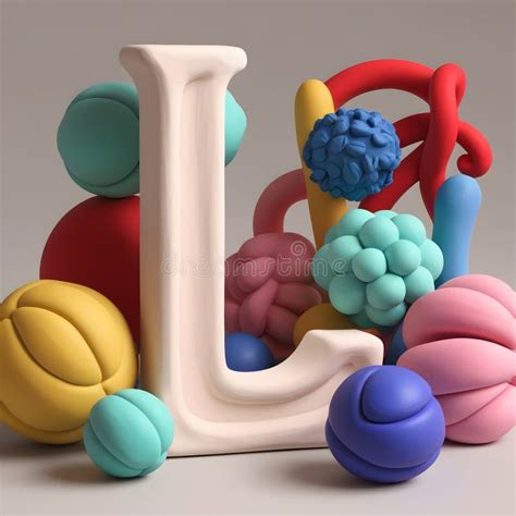 3d render of letter l surrounded by playful colorful objects in cgi