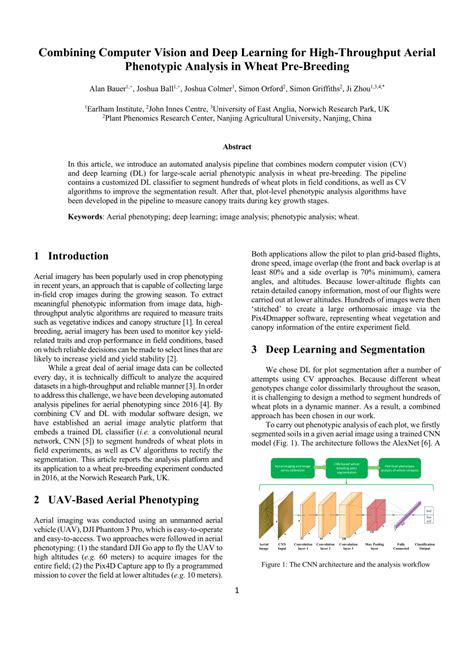 Pdf Combining Computer Vision And Deep Learning For High Throughput Aerial Phenotypic Analysis