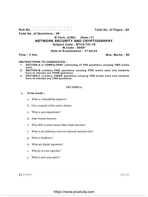 btech cse 7 sem network security and cryptography 90487 may 2023 pdf