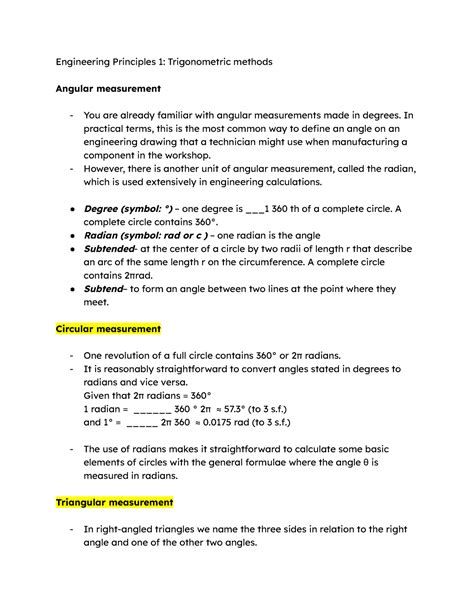 Trigonometric Methods Engineering Principles Trigonometric Methods Angular Measurement You
