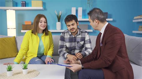 Couple Renting Furnished House Realtor Rents The House The Realtor Reads The Contract And