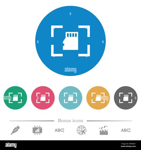 Camera Memory Card Flat White Icons On Round Color Backgrounds 6 Bonus Icons Included Stock