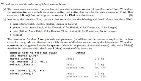 Solved Write Down A Class Hierarchy Using Inheritance As