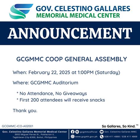 Gov Celestino Gallares Memorial Medical Center ️announcement ️ Gcgmmc Coop General Assembly