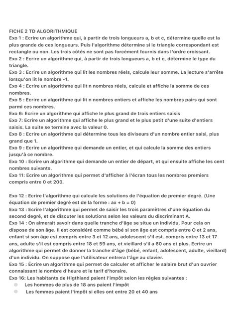 Fiche 2 Td Algorithmique 2022 2023 Pdf